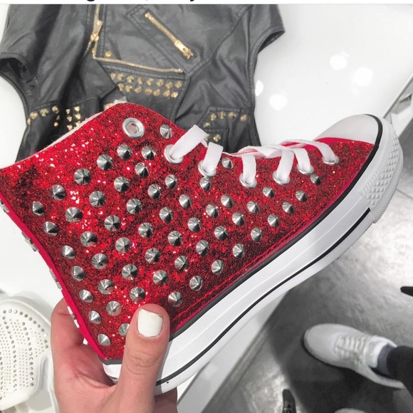 Shoes | Italian Studded Red Sequins Sneakers | Poshmark